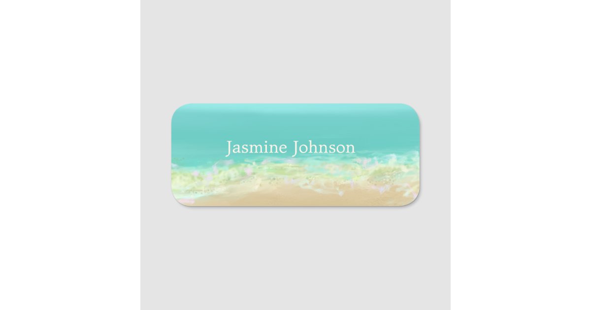 Aqua blue waters beach summer wedding name tag | Zazzle