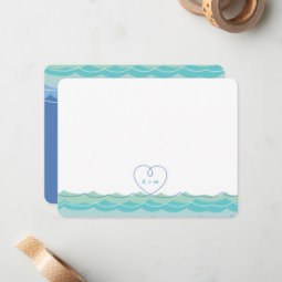 Aqua Blue Waves Loopy Heart Wedding Thank You Card | Zazzle