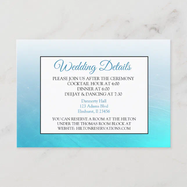 Aqua Blue Wedding Details Card | Zazzle