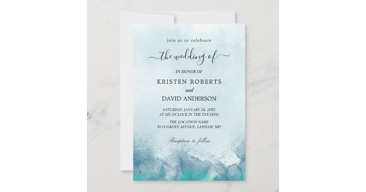 aqua blue wedding invitation | Zazzle