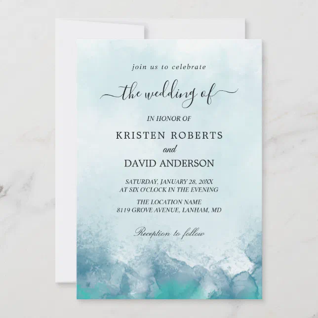 aqua blue wedding invitation | Zazzle