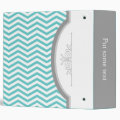 Aqua blue, white chevron with frame recipe 3 ring binder | Zazzle