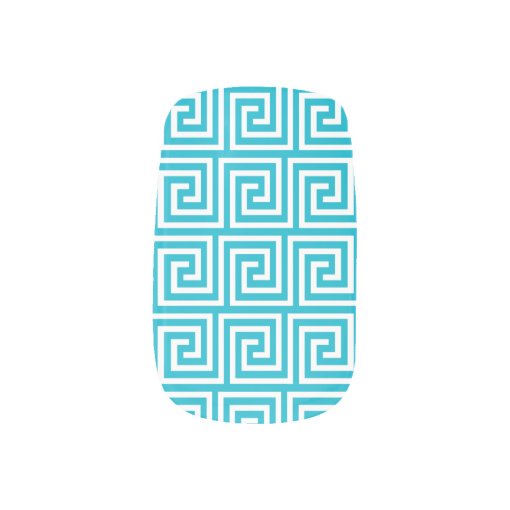 Aqua Blue White Greek Key Pattern Minx Nail Art | Zazzle