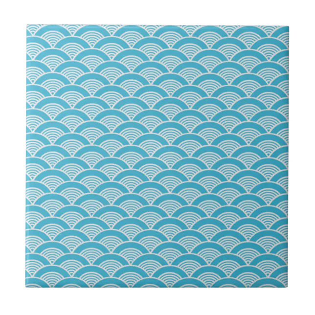 Aqua Blue White Japanese Wave Pattern Tile | Zazzle