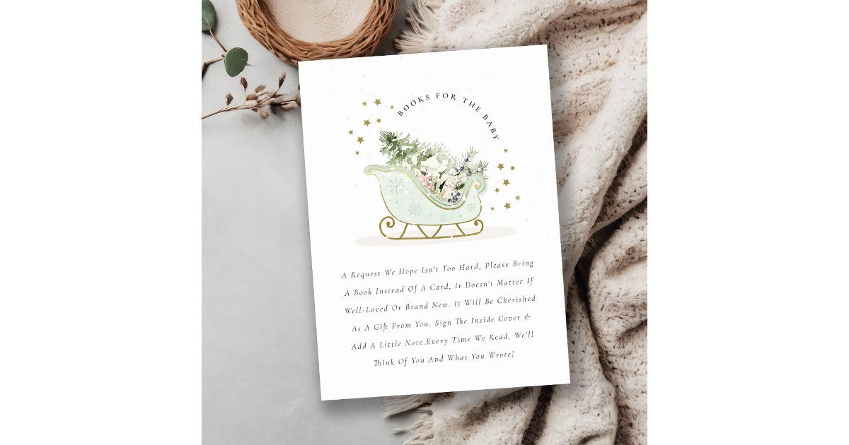 Aqua Blue Winter Sleigh Books for Baby Shower Enclosure Card | Zazzle