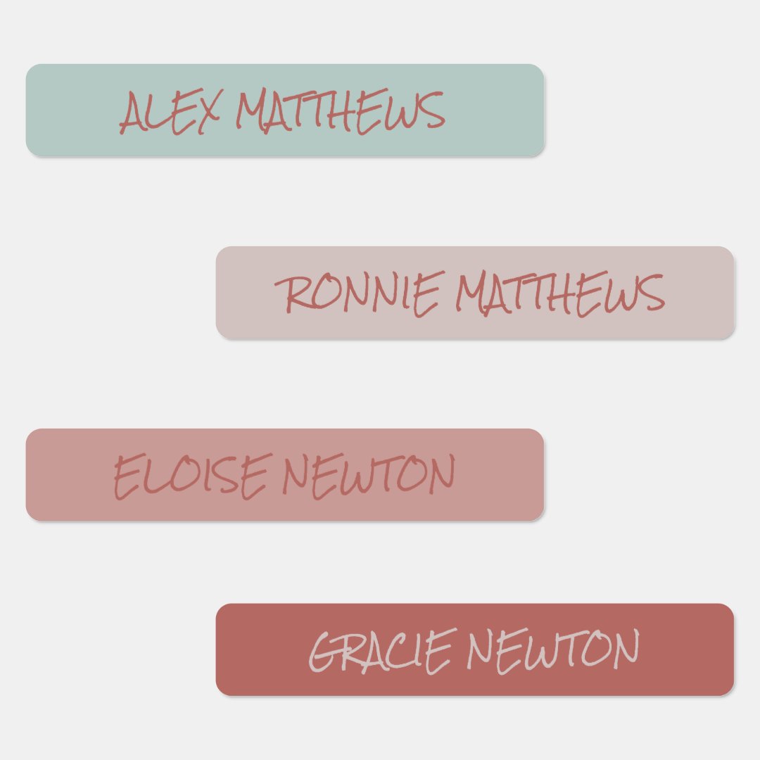 Aqua Blush Color Coded Penned Name Waterproof Labels | Zazzle