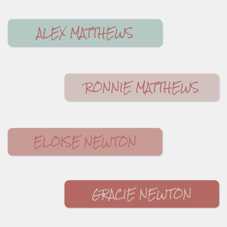 Aqua Blush Color Coded Penned Name Waterproof Labels | Zazzle