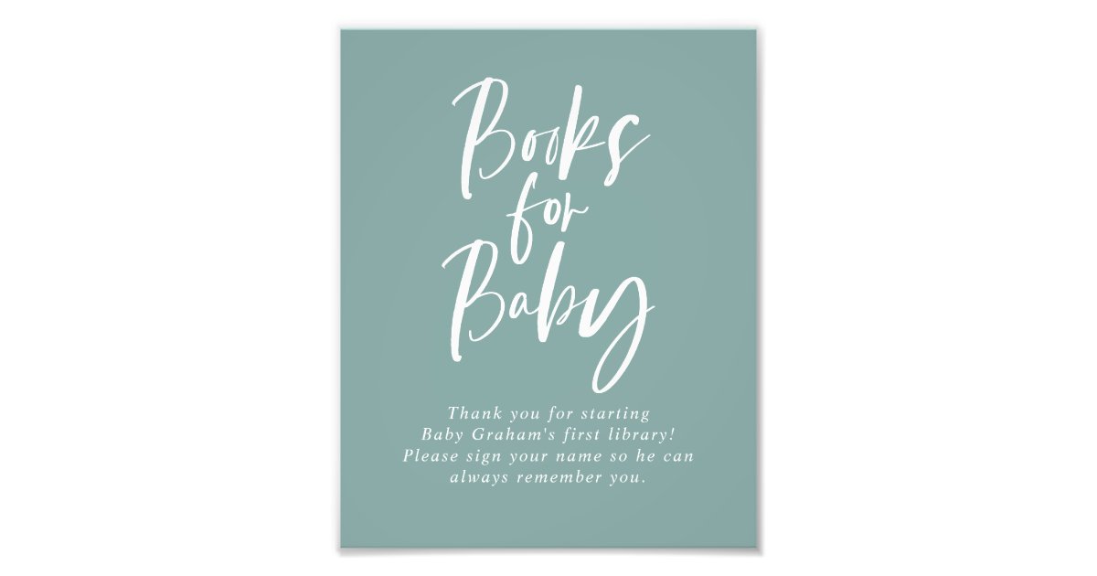 Aqua Calligraphy Books for Baby Shower Sign | Zazzle