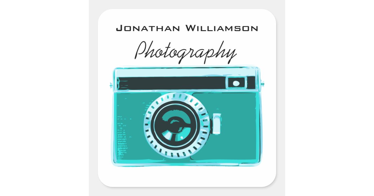 Aqua Camera Photography Business Square Sticker | Zazzle