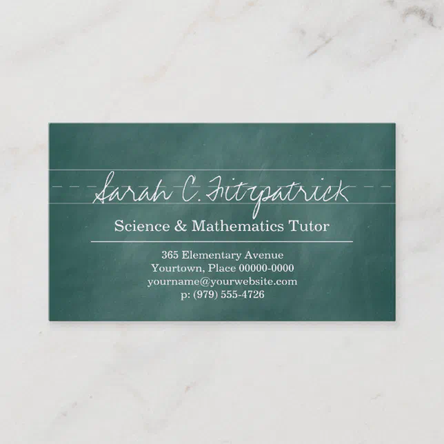 Aqua Chalkboard Teacher Tutor Business Card | Zazzle