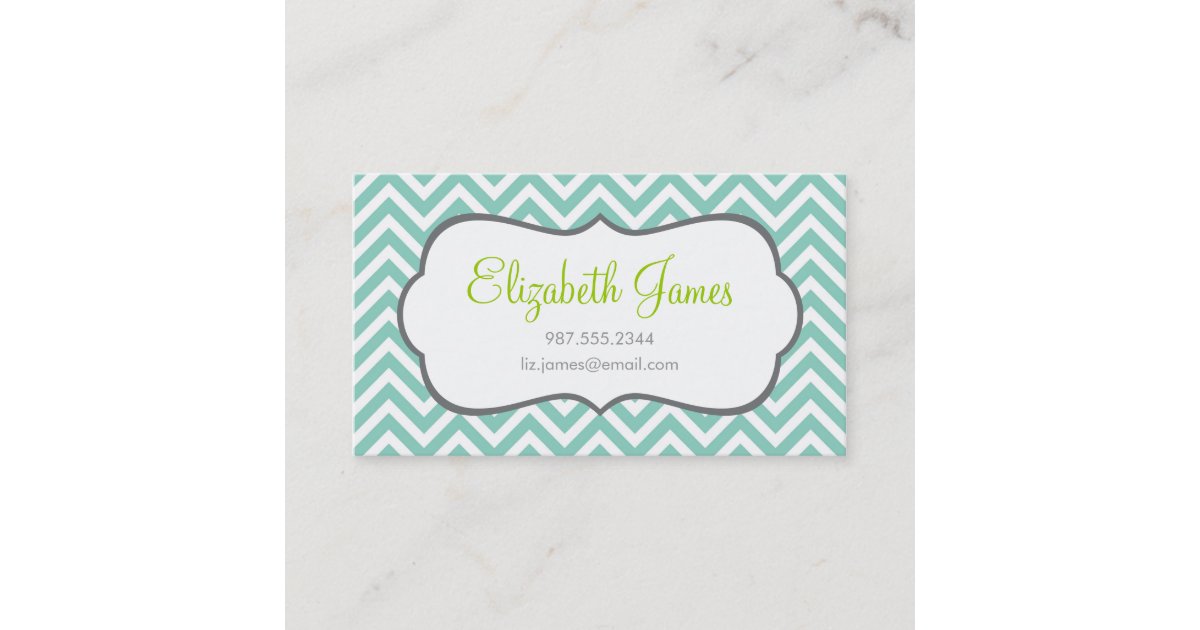 Aqua Chevron Business Card | Zazzle