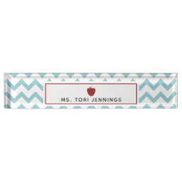 Aqua Chevron Red Apple Teacher Desk Name Plate | Zazzle