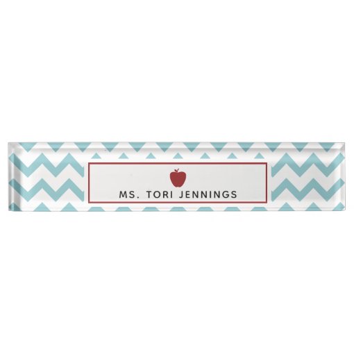 Aqua Chevron Red Apple Teacher Desk Name Plate | Zazzle