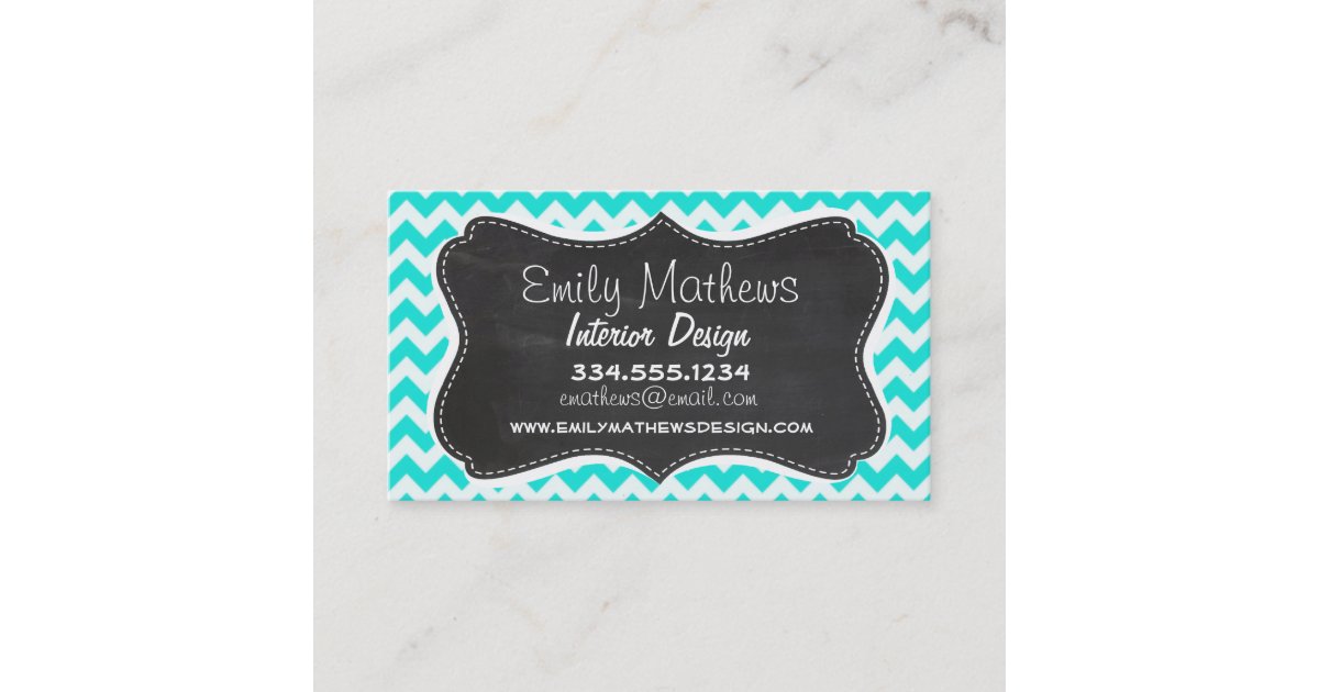 Aqua Color Chevron; Vintage Chalkboard look Business Card | Zazzle
