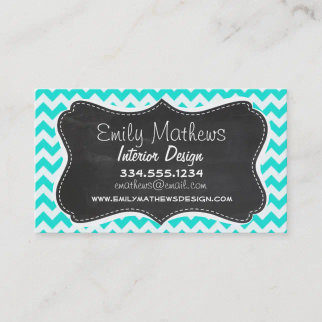 Aqua Color Chevron; Vintage Chalkboard look Business Card | Zazzle