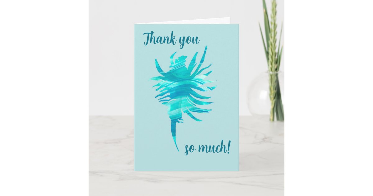 Aqua conch shell wave-silhouette watercolor-custom thank you card | Zazzle
