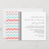Aqua Coral Gray Chevron Bridal Shower Invitation | Zazzle