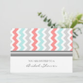 Aqua Coral Gray Chevron Bridal Shower Invitation | Zazzle