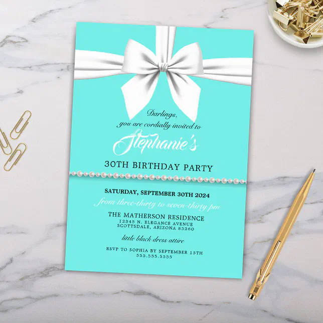 Aqua Elegant Fancy Tiffany Birthday Invitation | Zazzle