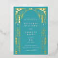 Aqua Elegant Foil Art Nouveau Arch Foil Invitation | Zazzle