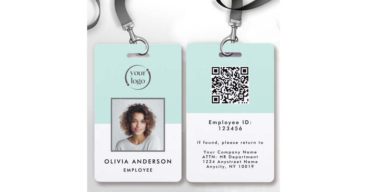 Aqua Employee Photo Company Logo ID Badge | Zazzle