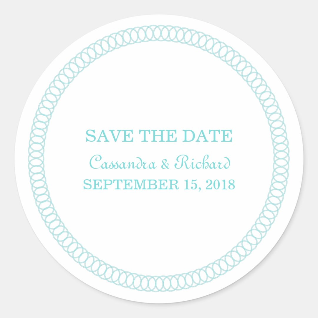 Aqua Encircled Round Save the Date Stickers | Zazzle