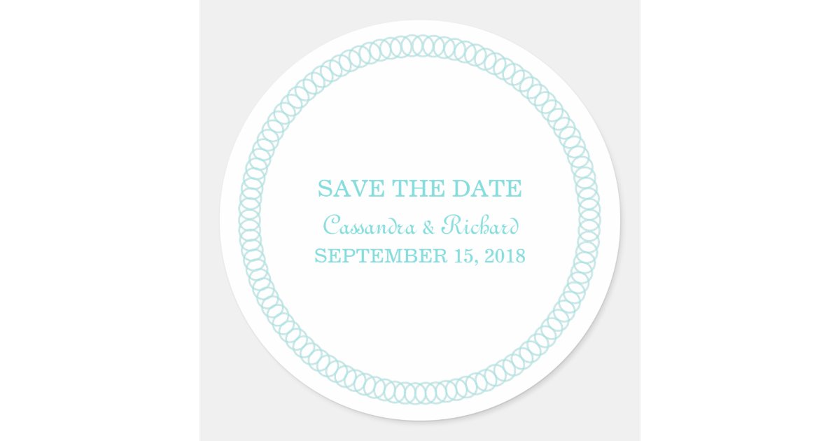 Aqua Encircled Round Save the Date Stickers | Zazzle