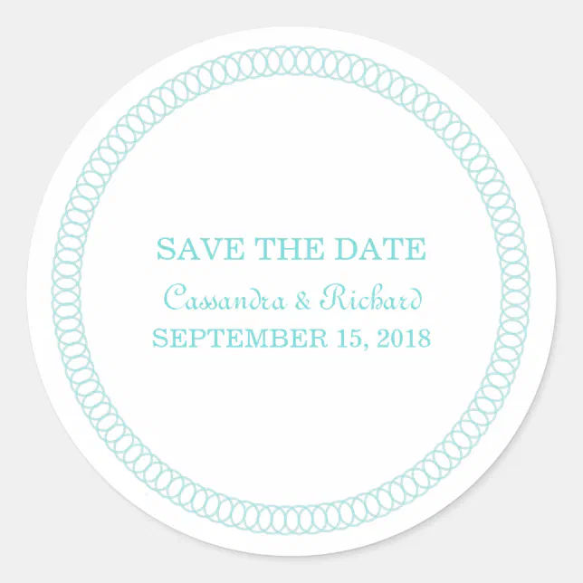 Aqua Encircled Round Save the Date Stickers | Zazzle