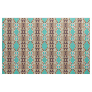 Native American Tribal Classic Blue Tan Pattern Fabric | Zazzle