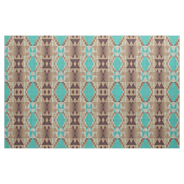 Native American Tribal Classic Blue Tan Pattern Fabric | Zazzle