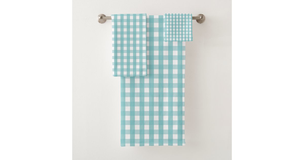Aqua Gingham Check Pattern Bath Towel Set | Zazzle