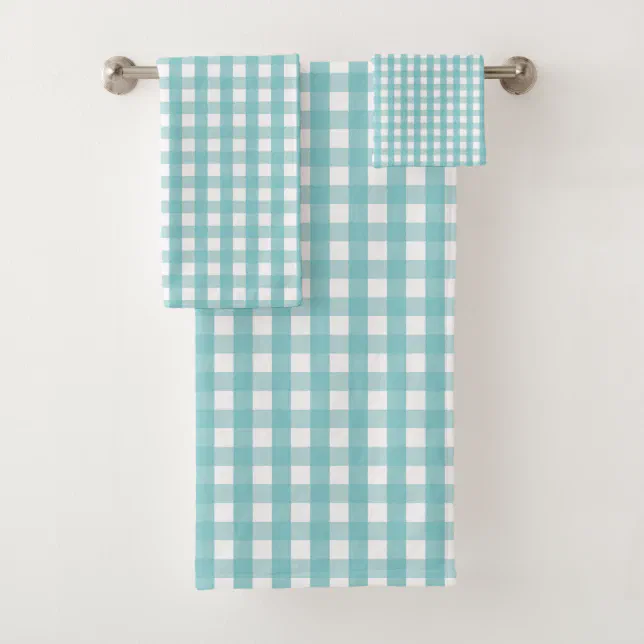 Aqua Gingham Check Pattern Bath Towel Set | Zazzle