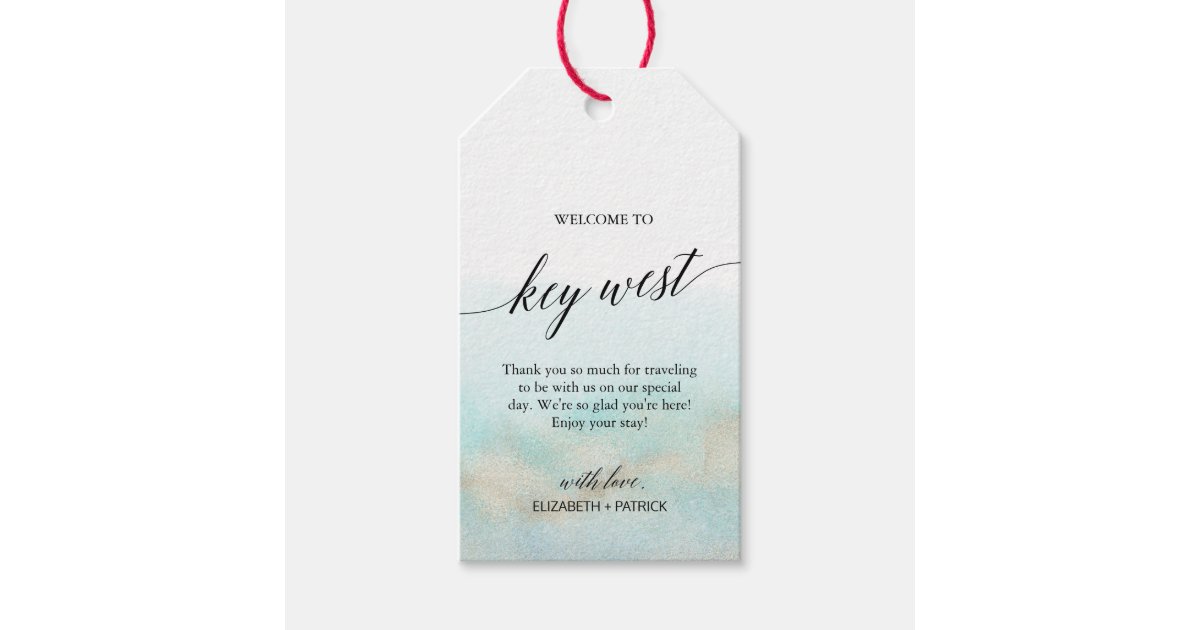 Aqua Gold Beach Welcome to Key West Wedding Gift Tags | Zazzle