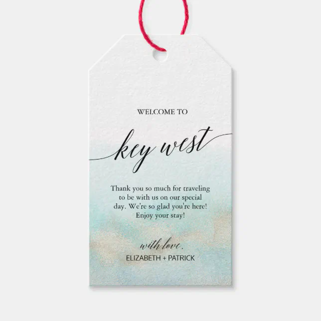 Aqua Gold Beach Welcome to Key West Wedding Gift Tags | Zazzle