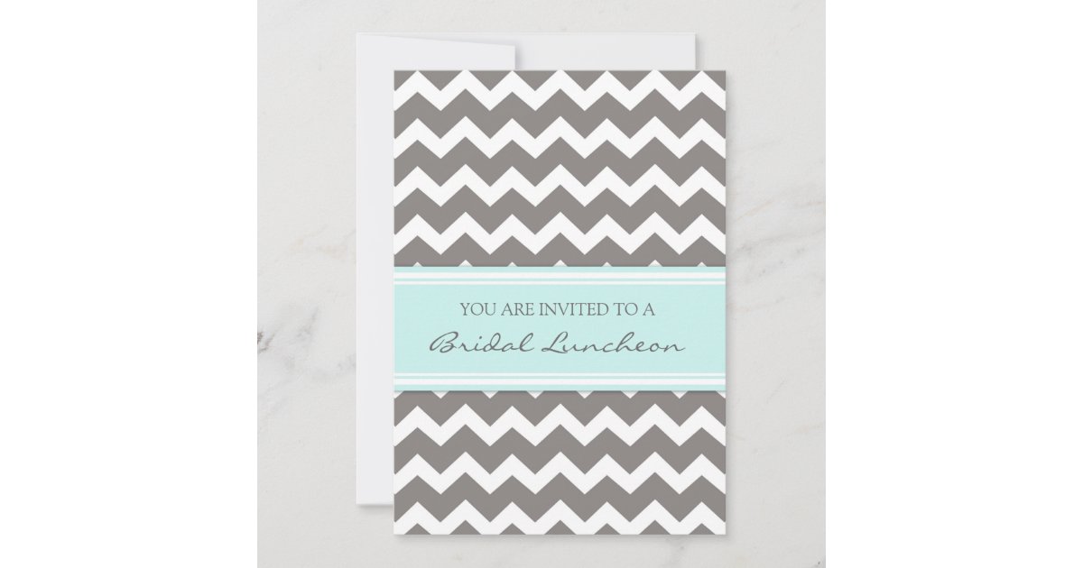 Aqua Gray Chevron Bridal Lunch Invitation Cards | Zazzle