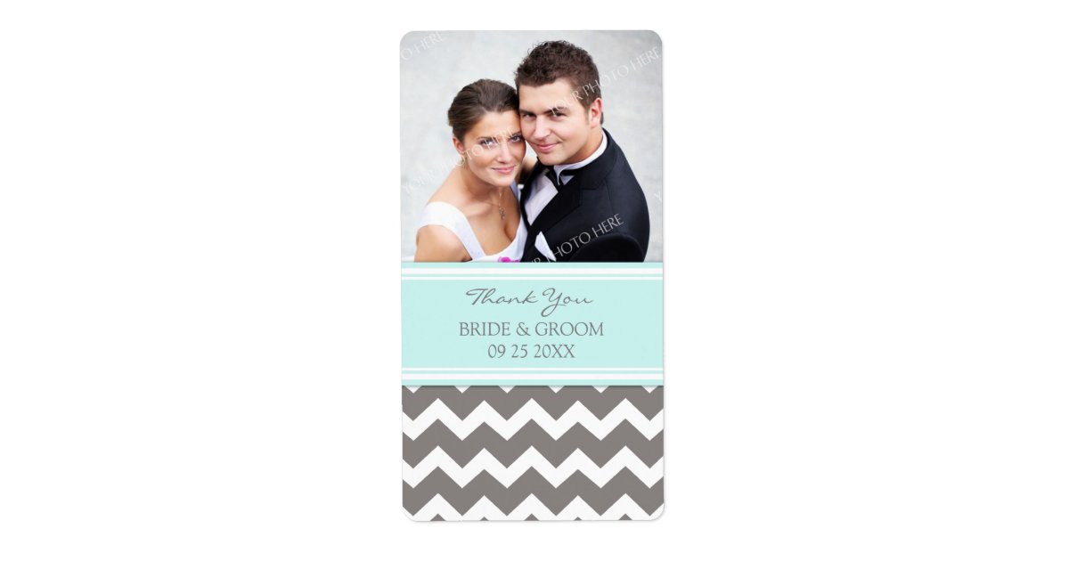 Aqua Gray Chevron Photo Wedding Labels | Zazzle