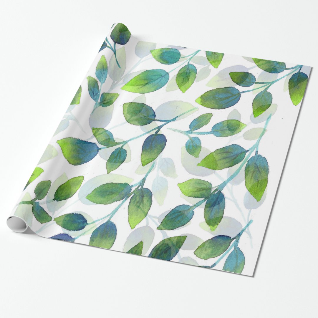 Aqua Green Leaf Pattern Wrapping Paper | Zazzle