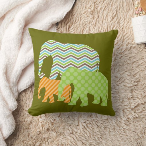 Aqua, Green, Orange Elephants Throw Pillow | Zazzle