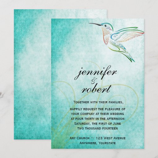 Aqua Hummingbird Watercolor Wedding Invitation | Zazzle