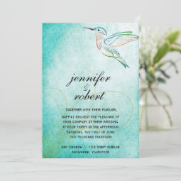 Aqua Hummingbird Watercolor Wedding Invitation | Zazzle