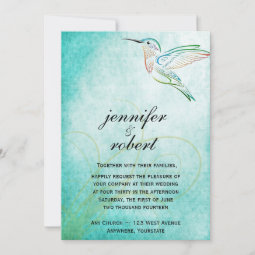 Aqua Hummingbird Watercolor Wedding Invitation | Zazzle