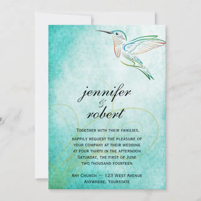 Aqua Hummingbird Watercolor Wedding Invitation | Zazzle