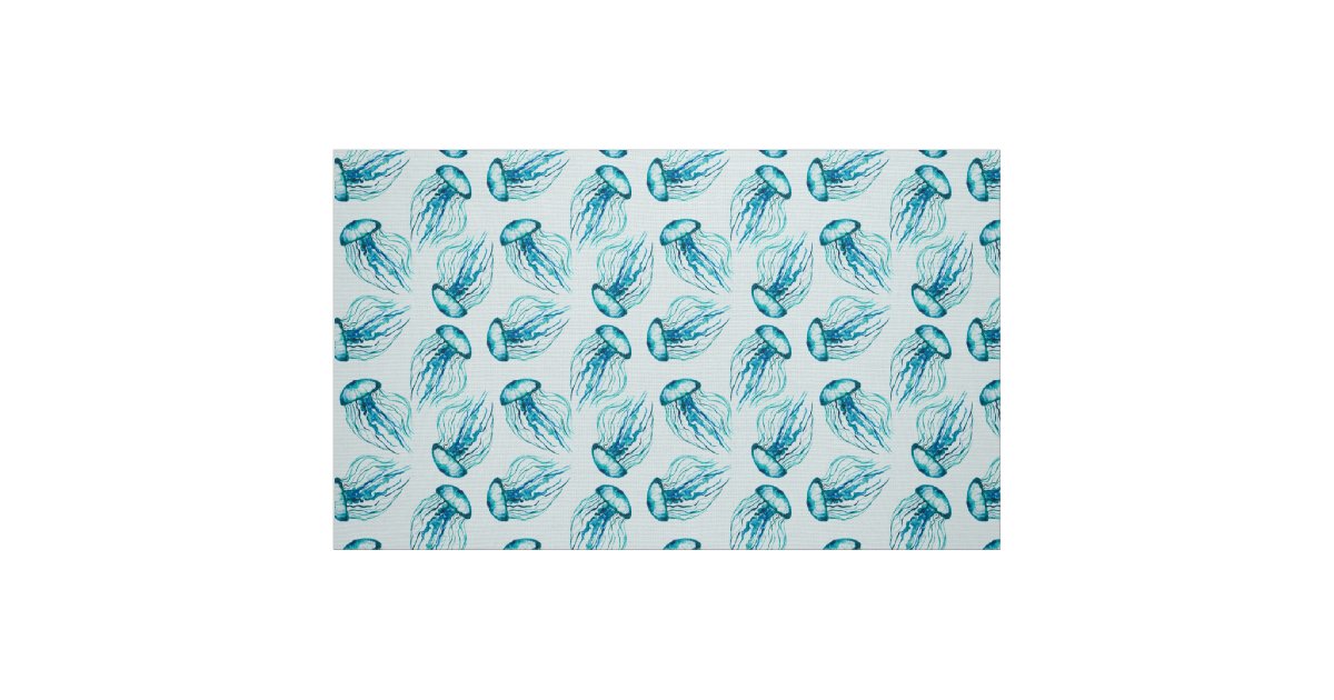 Aqua Jellyfish Watercolor Pattern Fabric | Zazzle