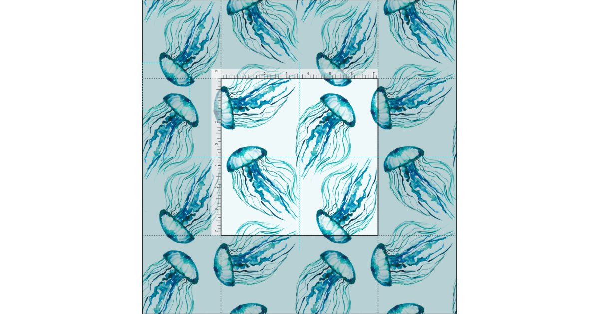 Aqua Jellyfish Watercolor Pattern Fabric | Zazzle