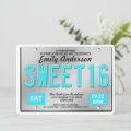 Aqua License Plate Sweet 16 Party Invitations | Zazzle