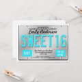 Aqua License Plate Sweet 16 Party Invitations | Zazzle
