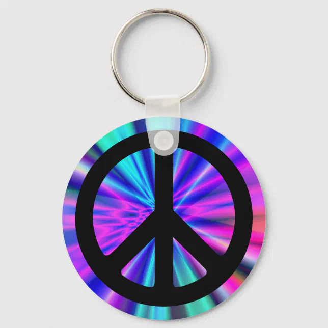Aqua Light Show with Peace Sign Keychain | Zazzle