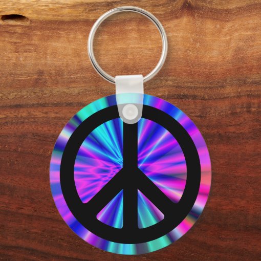 Aqua Light Show with Peace Sign Keychain | Zazzle