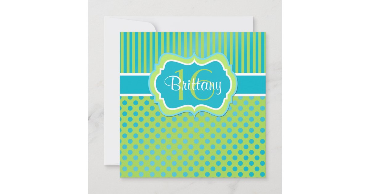 Aqua, Lime Polka Dot Sixteenth Birthday Invitation | Zazzle