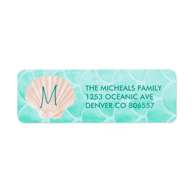 Aqua Mermaid Scales | Seashell Custom Address Label | Zazzle